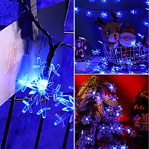 Snowflake Solar String Lights, 50LED 23ft 8 Modes Waterproof Solar Powered String Fairy Lights for Patio Home Gardens Outdoor Holiday Christmas Tree Party Decorations (Blue)