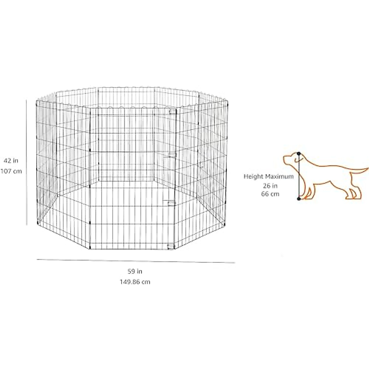Amazon Basics Foldable Octagonal Metal Exercise Pet Play Pen for Dogs, Fence Pen, No Door, Large, 60 x 60 x 42 Inches, Black