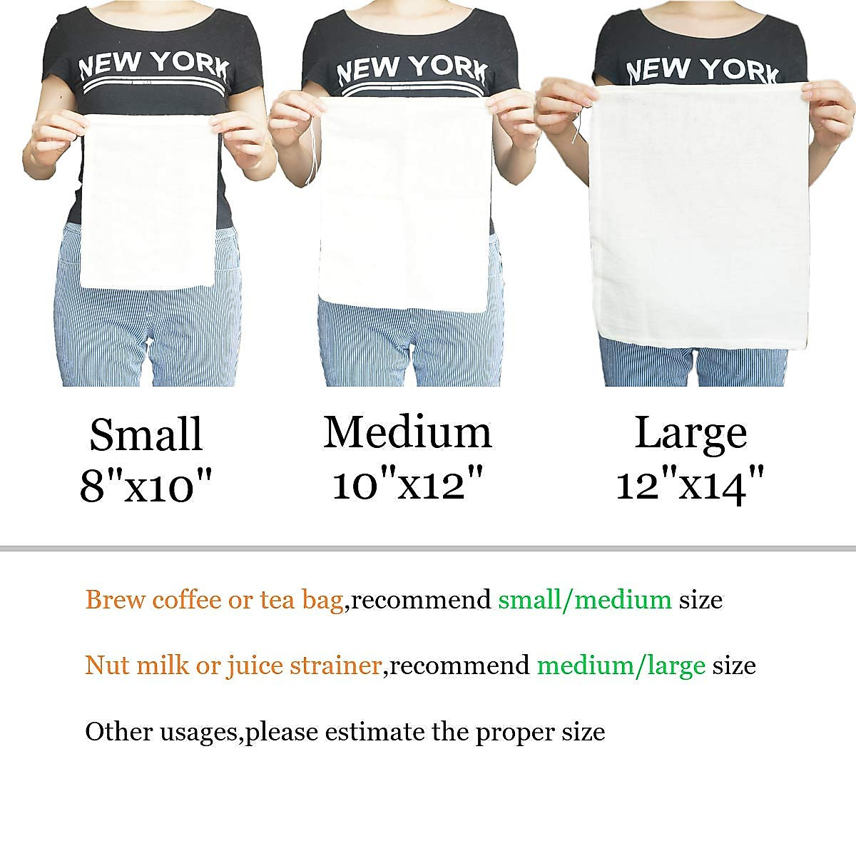 Cheesecloth Bags for Straining,Reusable Cold Brew Coffee Cheese Cloths Strainer,Large Nut Milk Tea Juice Bag,100% Natural Cotton Fine Mesh Filter Bags(Large,4 Pack)