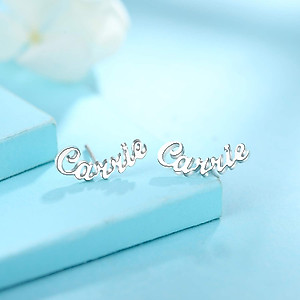 RESVIVI Sterling Silver Stud Personalized Name Earring Custom Made Any Name Earrings Customize Your Own Earring with Name Silver