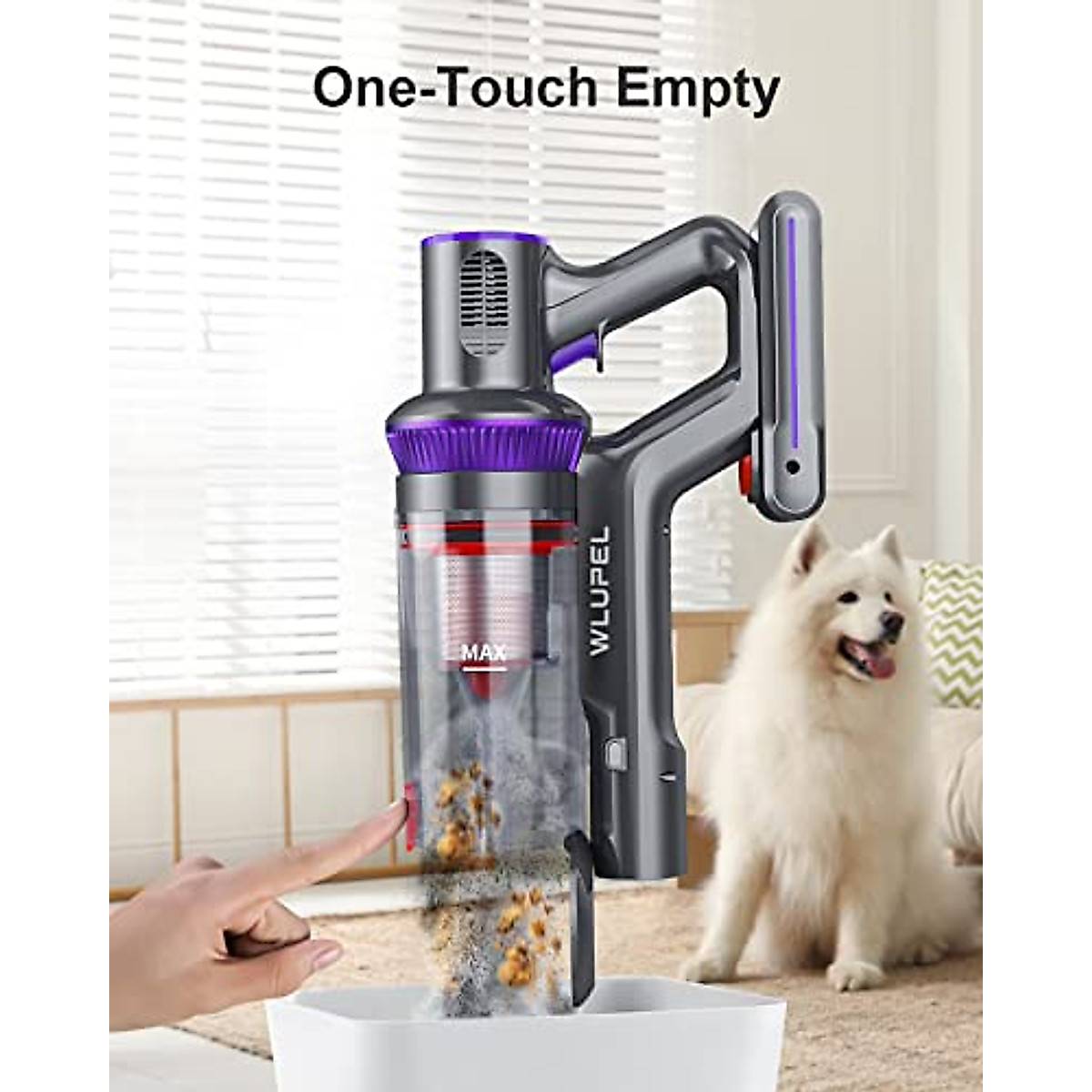 WLUPEL Cordless Vacuum Cleaner, 33Kpa Stick Vacuum Cleaner, 400W Handheld Vacuum with LED Touch Screen, 50mins Runtime for Pet Hair, Carpet and Hardwood Floor(KB-H015)