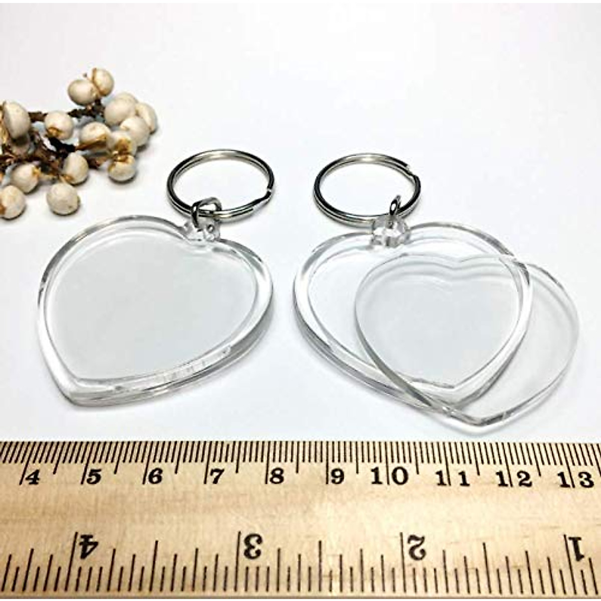 QUUPY 25PCS Clear Acrylic Love Heart Blank DIY Insert Photo Picture Frame Split Keyring Key Ring Keychain Snap-in Photo Holder Key Chain Keyholder for Family Lovers and Friends