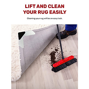 NeverCurl 4pk Rug Corner Grippers - Instantly Flattens Rug Corners Stops Slipping, Stiff Layer Prevent Curling, Renewable Carpet Gripper Sticky Gel, Easy Lift Design to Clean Under Rugs, Carpet Tape
