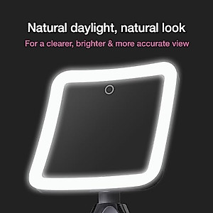 Fancii 7x LED Lighted Magnifying Makeup Mirror with Strong Suction - 6.5" wide, Natural Daylight, Cordless Portable Vanity Mirror with Lights (Square) - Mira 7