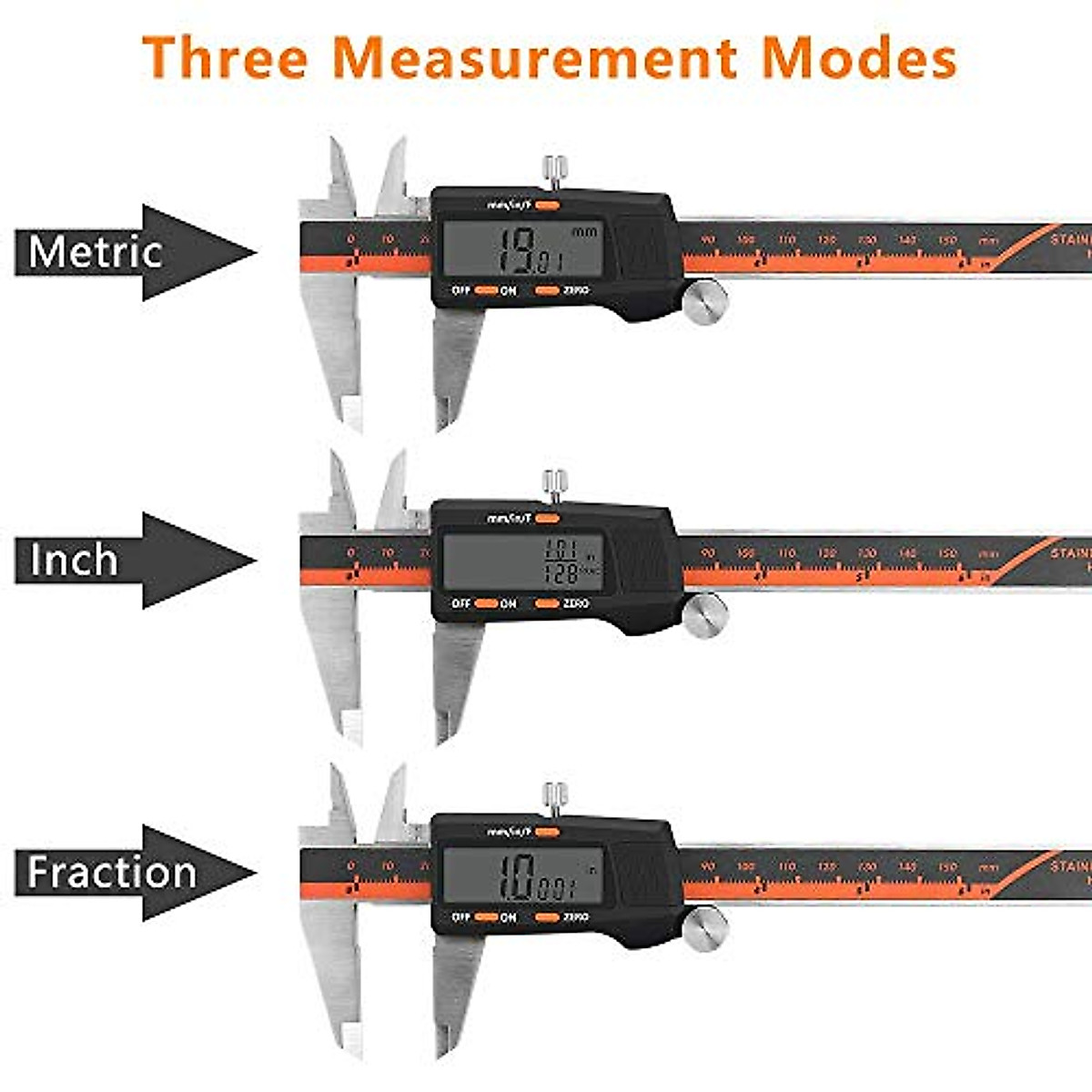 Allnice Digital Caliper 0-6" Vernier Caliper Digital Electronic Gauge Micrometer Measuring Tool with Large LCD Screen and Stainless Steel Body, Millimeter/Inch/Fraction Conversion