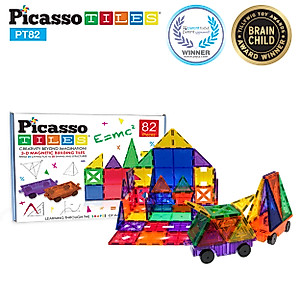 PicassoTiles® PT82 Creativity Set Magnet Building Tiles Clear Color Magnetic 3D Building Block - Creativity Beyond Imagination! Educational, Inspirational, Conventional, Recreational