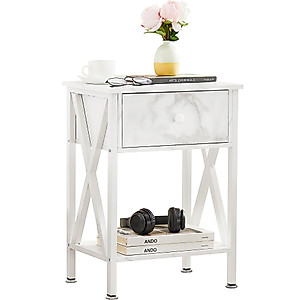 VECELO Modern Side End Table, Nightstand Storage Shelf with Bin Drawer for Bedroom, Lounge