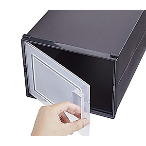 sweetgo 12 Pcs Stackable Shoe Storage Boxes - Front Entry and Clear Plastic, Shoe Container and Sneaker Display Box for Closets and Entryway, Foldable Shoe Organizer for Men & Women Shoes (Black)