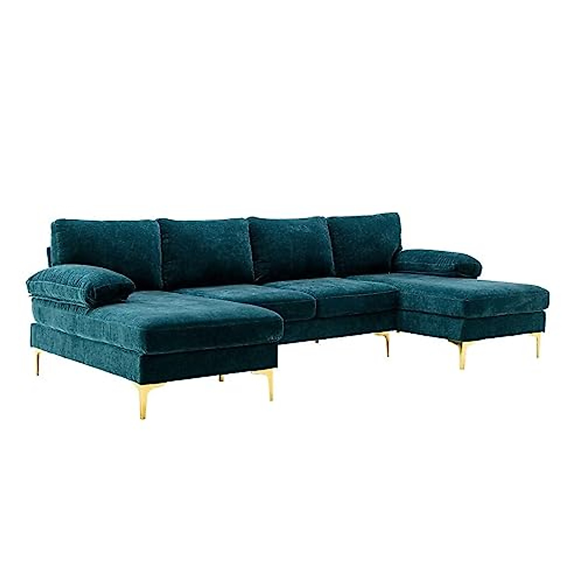 Zaboro 110" Accent Sofa, U-Shaped Sectional Sofa, Modern Upholstered Accent Sofa with Metal Legs and Padded Seat, 4-Seater Leisure Sofa Couch, for Living Room Apartment, Teal Blue