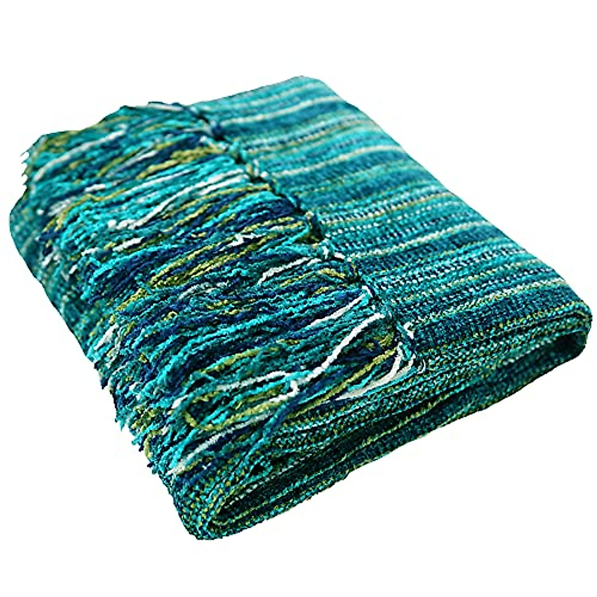 LEXAREY Rustic Farmhouse,Boho Style,Red Chenille Knitted,Home Decorative Bed Throw Blanke with Tassels,Lightweight Soft Cozy Woven Blanket for Chair,Couch,Picnic,Camping, Beach,50x60 Inch (Green)