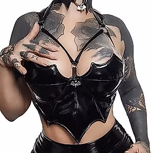 iiniim Women Wetlook Latex Leather Sexy Camis Streetwear Aesthetic Punk Grunge Top Tank Shirt Black Large