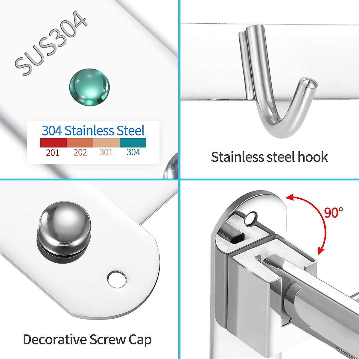 Towel Rack - Stainless Steel BathTowel Rack,Polished 304 Stainless Steel 5 Hooks Towel Shelf，23 inches Foldable Wall Mounted Bathroom Towel Holder