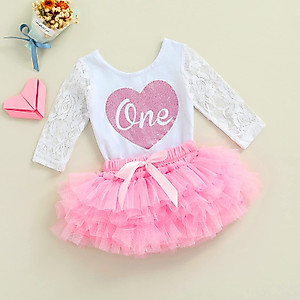 Newborn Baby Girl 1st Birthday Outfits Boho Lace Romper Dress Long Sleeve Bodysuit Jumpsuit Infant Tutu Dress Clothes Sets (A1 White, 9-12 Months)