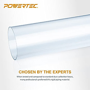 POWERTEC 70272V Clear PVC Pipe 4" x 36" Long, 1PK, Rigid Plastic Tubing for Dust Collection Hose & Fittings