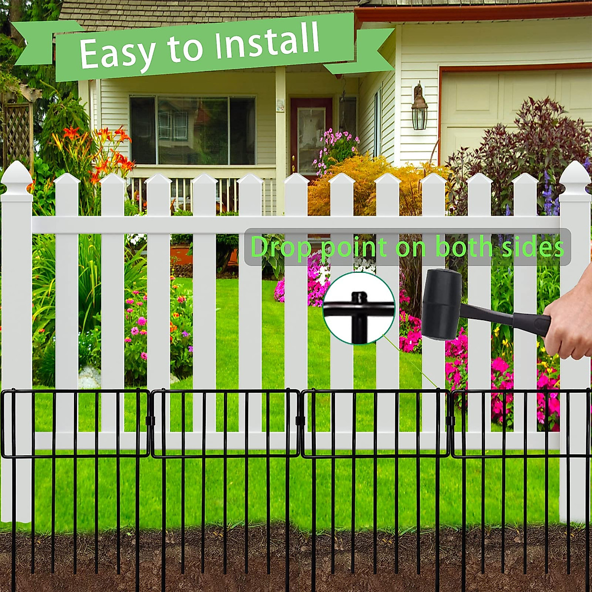 Thrivinest 10 Pack Animal Barrier Fence, No Dig Fence Decorative Fences, 17in(H) x10ft(L) Rustproof Metal Small Garden Fence Border for Dogs Rabbits, Bottom Blocker for Outdoor Yard Patio