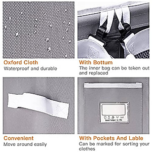 TECHMILLY 3 Section Large Laundry Basket, 140L Laundry Hamper with Lid，Waterproof Durable Clothes Hamper with 4 Removable Bags and 3 labels for Bathroom, Bedroom, Dorm, (Grey)