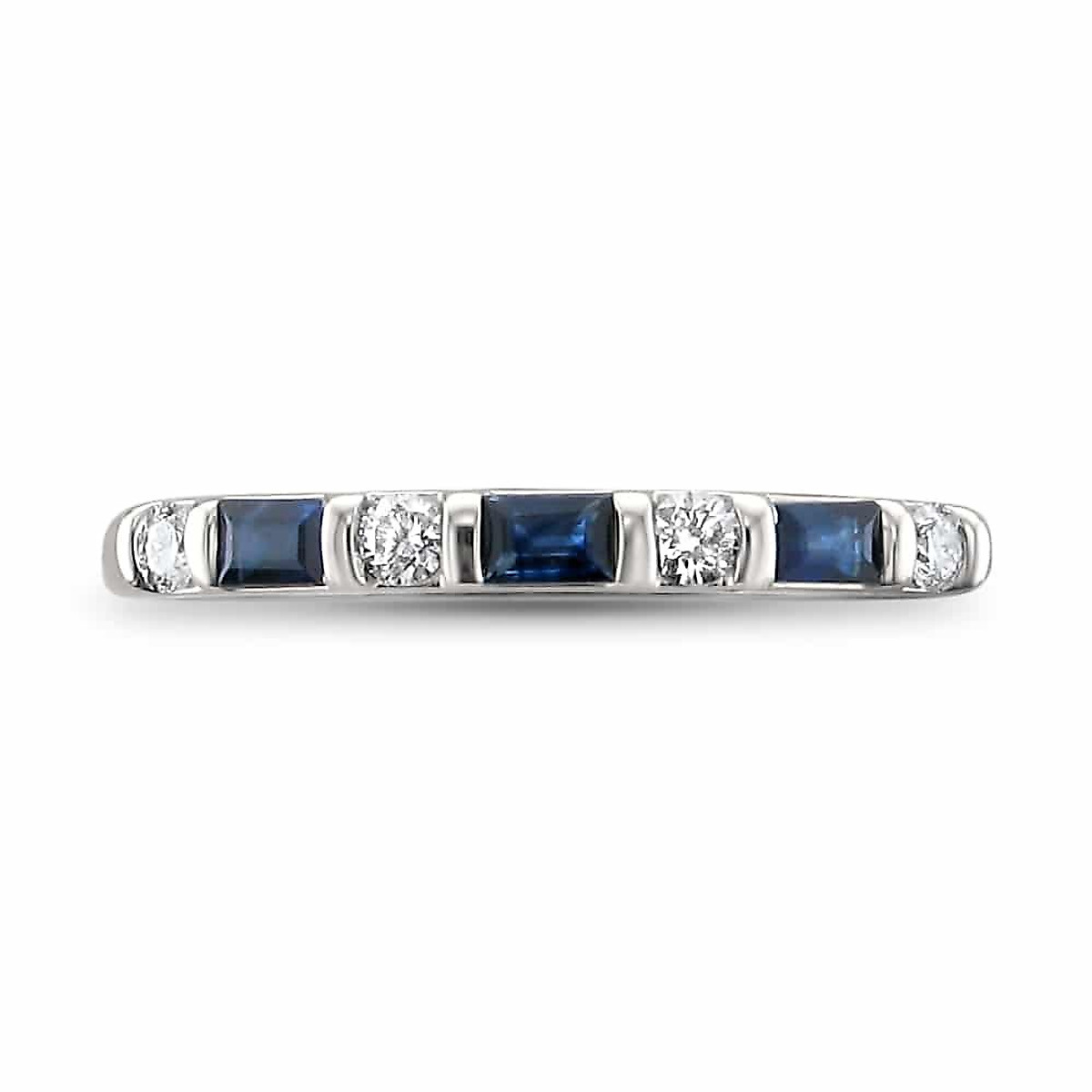 Beyond Brilliance 1/3 Carat Diamond, Channel-Set 14K White Gold Round Diamond & Baguette Blue Sapphire Bridal Wedding Band Ring (H-I, I2-I3) Natural Diamond Wedding Band For Women | Gift Box Included Size-6