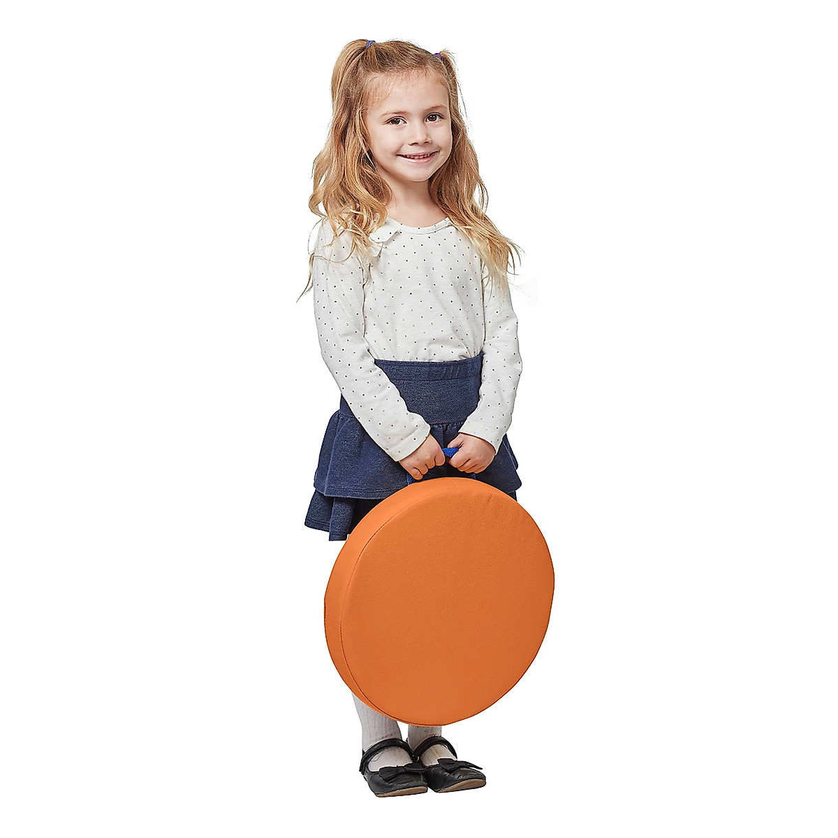 ECR4Kids SoftZone Floor Cushions with Handles, 2" Deluxe Foam, Round, Orange, (6-Pack)
