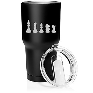 Smooth Body Tumbler Stainless Steel Vacuum Insulated Travel Mug Cup Gift Chess Pieces (30 oz, Matte Black)