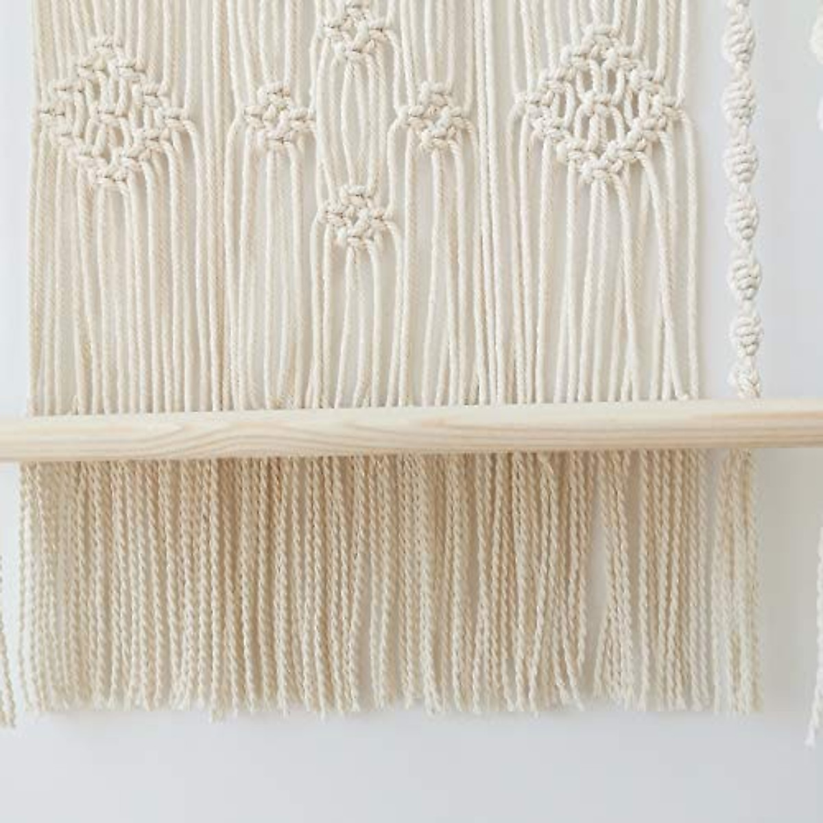 BLUETTEK Macrame Wall Hanging Shelf, Boho Decorative Floating Plants Swing Hanging Shelf Wooden Storage Hanger, Handmade Cotton Rope Woven Home Wall Decor