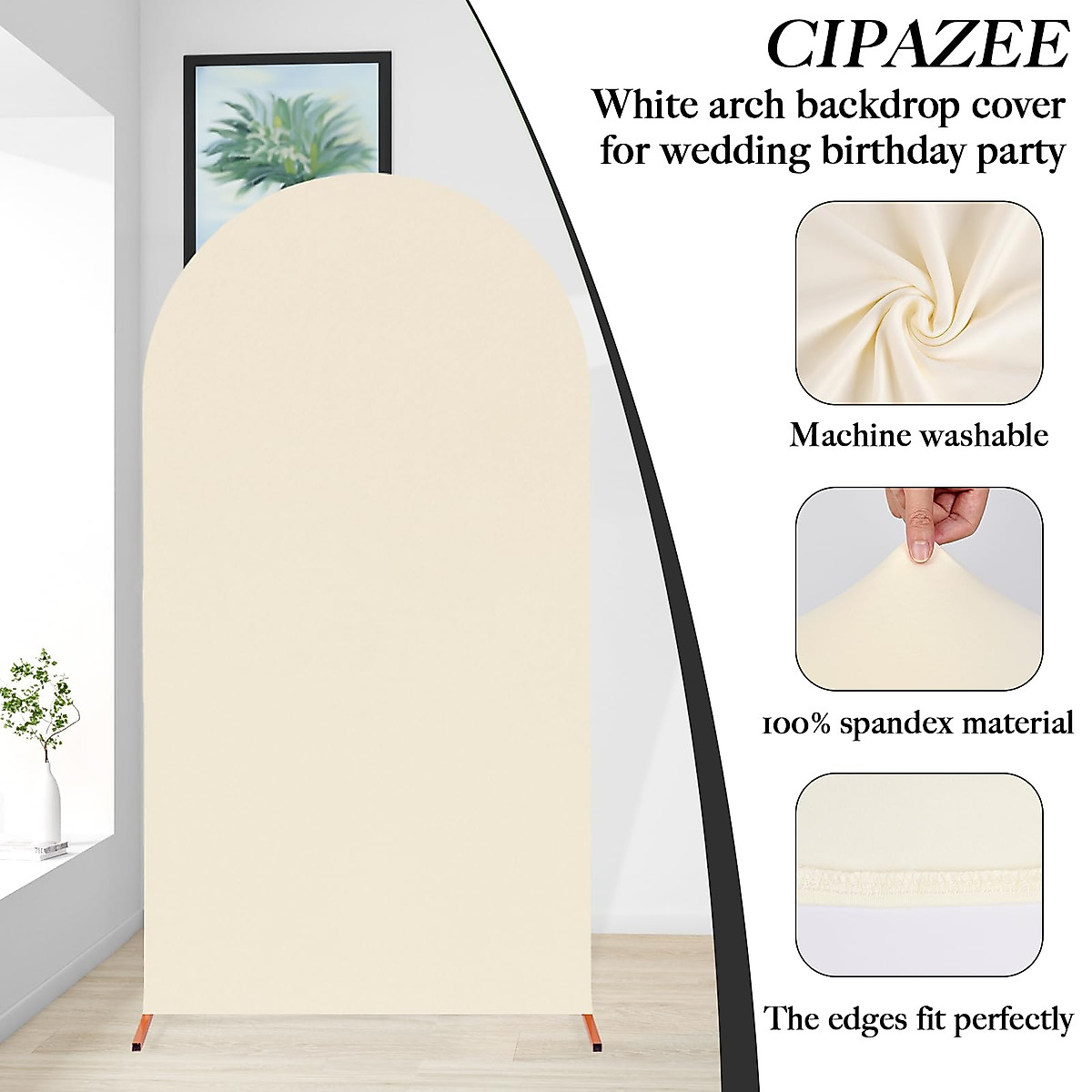 CIPAZEE Beige Arch Backdrop Cover - Beige Wedding Arch Cover Spandex Fitting Round Top Backdrop Arch Stand for Wedding Birthday Party Decoration(Beige,6.6x3.3FT)