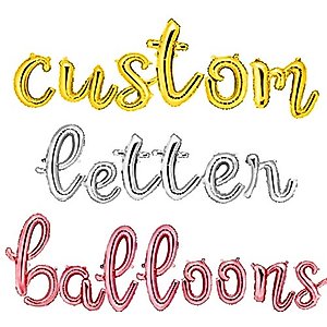 Envizins Custom Cursive Script Lowercase Gold, Rose Gold, Silver 16 inch Letter Foil Balloons, You Could Personalize a Phrase/Word/Number/Banner/Name. Straw and 32' Roll Ribbon Included