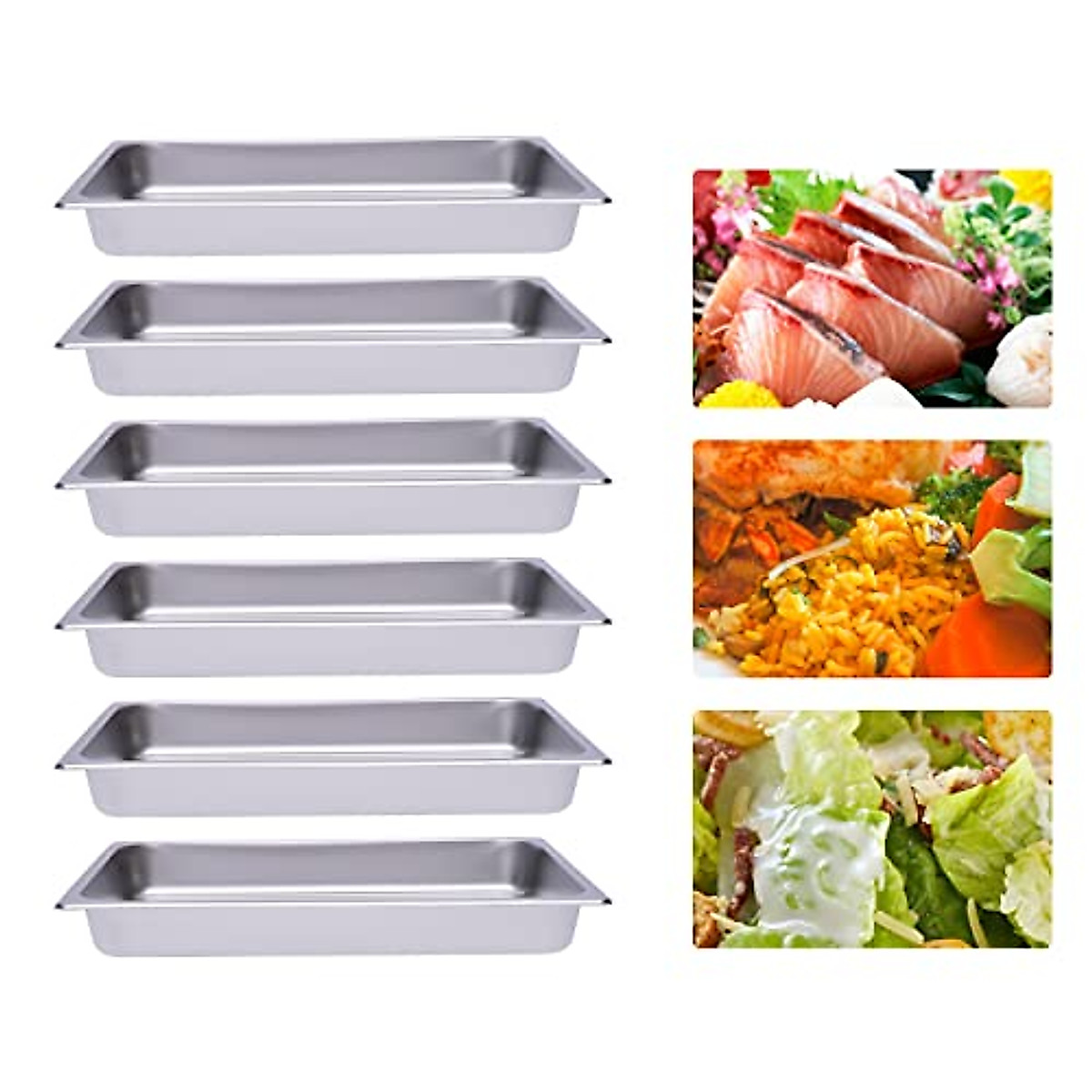 NG NOPTEG Full Size Steam Table Pans, 6-Pack 2.5 Inch Deep Restaurant Steam Table Pans 201 Gauge Stainless Steel Hotel Pan for Catering Supplies Restaurant Kitchen Pan Tray