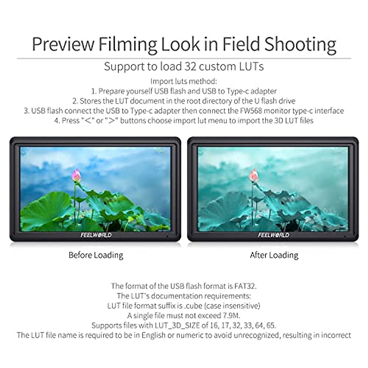 FEELWORLD FW568 V3 6 inch DSLR Camera Field Monitor with Waveform LUTs Video Peaking Focus Assist Small Full HD 1920x1080 IPS with 4K HDMI 8.4V DC Input Output Include Tilt Arm
