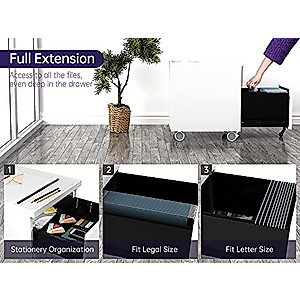 CuHome 2-Drawer Mobile Filing Cabinet with Lock and Casters, Fully Assembled Except Casters, Vertical File Metal Cabinet for Home Office, Small Filing Cabinet Under Desk, Cloud White