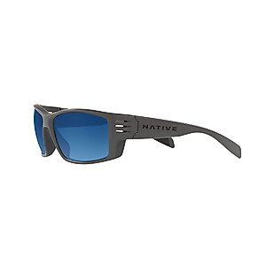 Native Eyewear Raghorn Polarized Rectangular Sunglasses, Granite/Blue Reflex, 61 mm