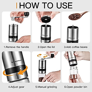 Manual Coffee Bean Grinder | Ceramic Burr with 6 Adjustable Settings | Portable Hand Coffee Mill for Espresso, French Press, Cold Brew & Drip Coffee | Easy to Use & Clean at Home, Travel, Camping