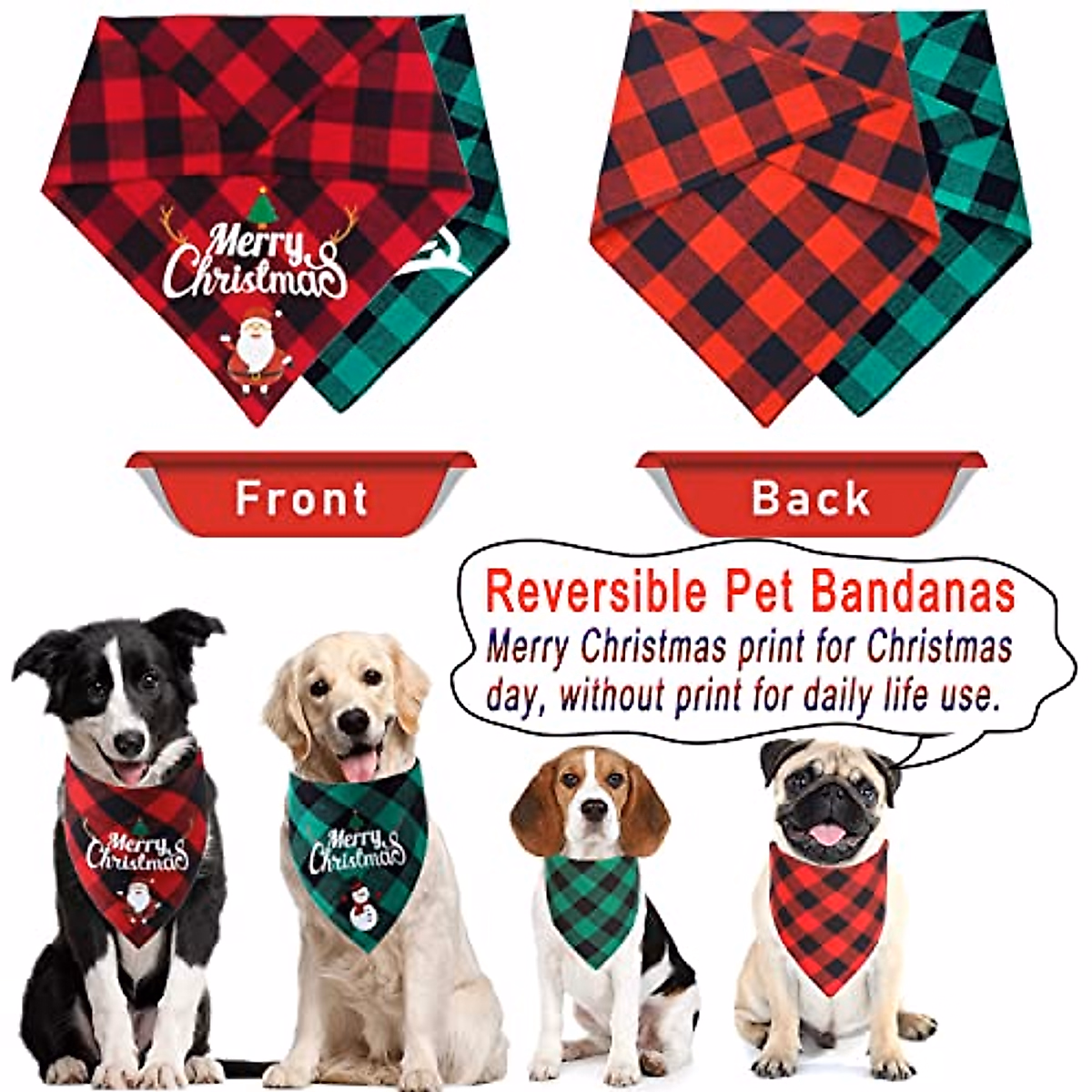 Christmas Dog Bandanas Scarf Classic Buffalo Plaid Pets Bandana Triangle Bibs Kerchief 2 Pack Merry Christmas Costume Accessories Decoration for Small Medium Large Dogs Cat Puppy Holiday Bandana