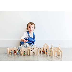 THE FRECKLED FROG Little Happy Architect - Set of 22 - Ages 18m+ - Wooden Blocks for Toddlers - Create Endless Village Layouts - Lightweight