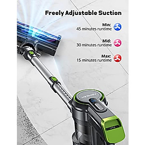 Voweek Cordless Vacuum Cleaner, 6 in 1 Lightweight Stick Vacuum Cleaner with 3 Power Modes, LED Display, Up to 45min Runtime, Vacuum Cleaner for Hardwood Floor Pet Hair Home Car-Olive Green