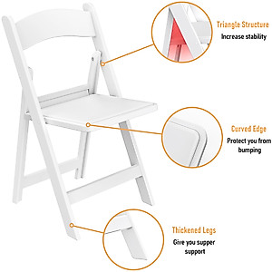 Allpop 4 Pack Resin Folding Chair with Vinyl Padded Seat, 550LB Capacity, Commercial Chair Set for Party Wedding Picnic Events, White