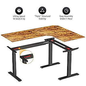 BANTI Triple Motors 63" L Shaped Standing Desk Height Adjustable, Electric Stand up Corner Desk, Sit Stand Home Office Desk Computer Workstation with Memory Preset, Rustic Brown Top