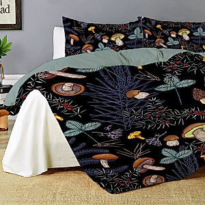Dark Wild Forest Mushrooms Comforter Cover Luxury Soft 3 Piece Bed Sets 1 Quilt Cover 2 Pillowcases – Queen 90X90 in Ultra Soft Microfiber Bedroom Set