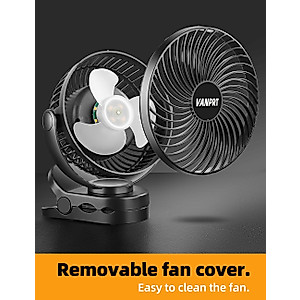 VANPRT 6'' Portable Hanging RV Tent fan with Remote Control,10000mAh Battery Camping Fan with LED light and Timer, 40 Hours Working Time Rechargeable Clip Fan, as Emergency Power - Pink