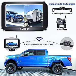 AMTIFO Wireless Backup Camera HD 1080P 5 Inch Split Screen Monitor Digital Stable Signal Car Truck RV Bluetooth License Plate Rear View Cam System 2 Channels Clear Night Vision W3