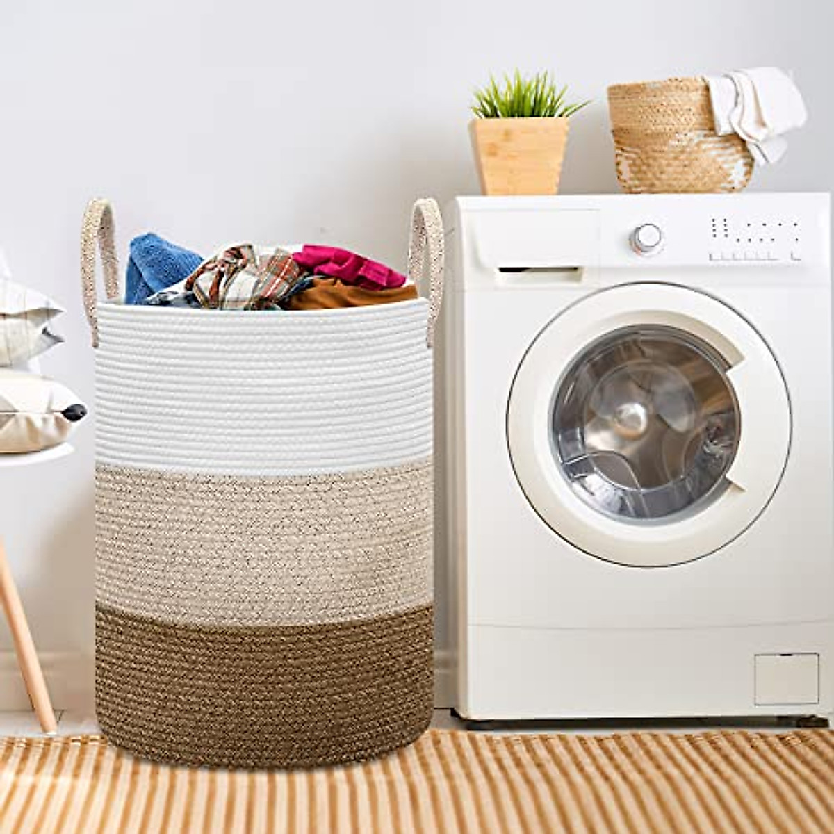 Astarama Laundry Baskets, Laundry Hamper, Large Woven Cotton Rope Storage Basket with Handles, Dirty Clothes Hamper Decorative Basket Organizer for Living Room, Nursery, Bedroom
