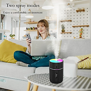 Colorful Cool Mini Humidifier, USB Personal Desktop Humidifier for Car, Office Room, Bedroom,etc. Auto Shut-Off, 2 Mist Modes, Super Quiet. (Black)