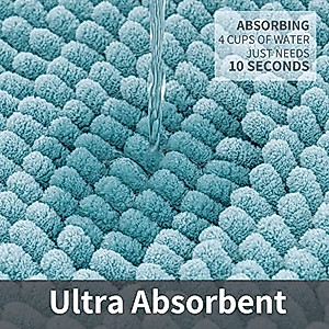 FRESHMINT Chenille Bathroom Rugs Non-Slip Bath Mat 24”x16.5“, Washable Soft Shower Mat, for Bathroom Floor & Tub Fluffy Shag Bath Rugs, Durable Thick Water Absorbent Microfiber Shower Rugs, Blue