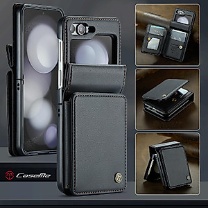 Kowauri for Samsung Galaxy Z Flip 5 Case with Card Holder, Galaxy Z Flip 5 PU Leather Wallet Case with RFID Blocking Card Slot Magnetic Closure Shockproof Protective Phone Cover for Women Men, Black