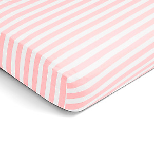 BaeBae Goods Fitted Baby Crib Sheets for Girls, 3 Pack, Soft and Breathable Jersey Cotton, Pink and White, Cute Girly Nursery Mattress Bedding, Universal Fit