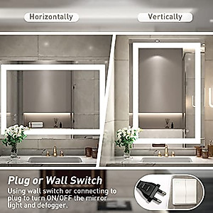 FTOTI 36 x 24 Inch LED Bathroom Mirror for Vanity,Wall Mounted Lighted Mirror, Frameless Bathroom Mirror with Lights Dimmable Anti-Fog Memory Function(Horizontal&Vertical)