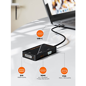 CableCreation USB C to VGA HDMI DVI Adapter, 3 in 1 USB Type C to HDMI VGA DVI Female Converter Compatible with Galaxy S22 Ultra, MacBook Pro 2020, Surface Book 2, Mac Mini 2018, XPS 15, Black