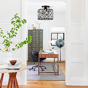 FRIDEKO HOME Light Fixtures Ceiling Mount - Black Hallway Light Fixtures Ceiling Crystal Semi Flush Mount Ceiling Light Bedroom Ceiling Lights for Kitchen Living Room Bathroom Porch