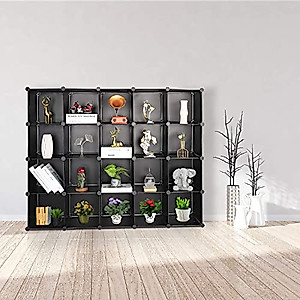TUMUCUTE Cube Storage Organizer, 20-Cube DIY Plastic Closet Cabinet Modular Bookcase, Storage Shelves for Bedroom Living Room, Office, Black