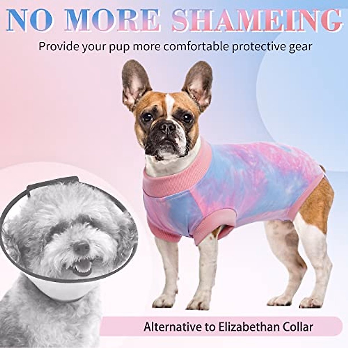 BRKURLEG Dog Recovery Suit Onesie After Surgery,Pet Spayed Neutered Shirt for Female Male Dogs Cats,Surgical Postoperative Snuggly Vest for Abdominal Wounds,Weaning,Anti-Licking Tie Dye Doggy Bodysuit