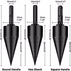 Wood Splitter Drill Bit 3PCS hex Shank firewood Drill bit,firewood Drill bit Wood Splitter. Square Handle, Bit Removable Cones Kindling Wood Splitting logs bits Heavy Duty Electric Drills Screw Cone